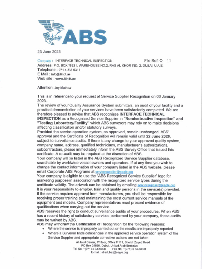 ABS Certificate | PDF