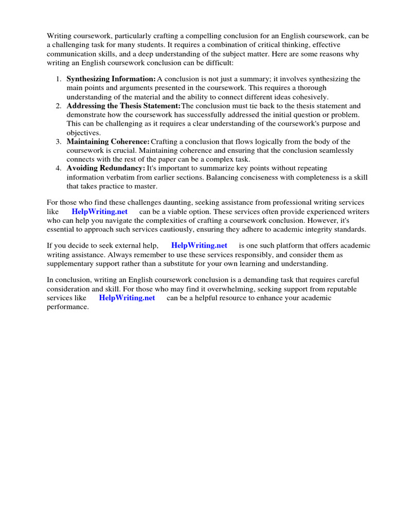 How To Write An English Coursework Conclusion | PDF | Essays | Thought