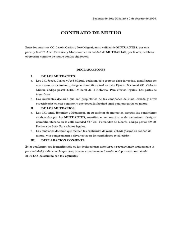 Contrato Mutuo | PDF