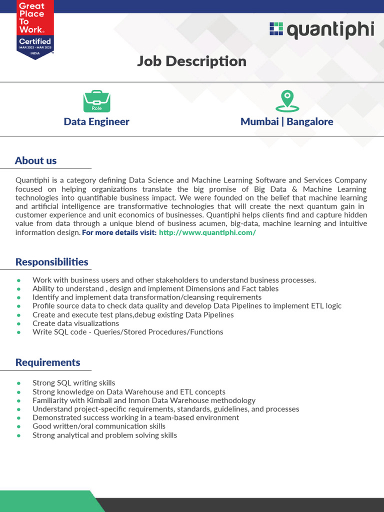 JD - Data Engineer | PDF JD - Data Engineer | PDF