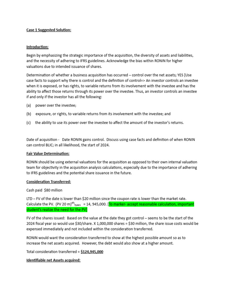 Case 1 Solution ACCO 420 | PDF | Goodwill (Accounting) | Balance Sheet