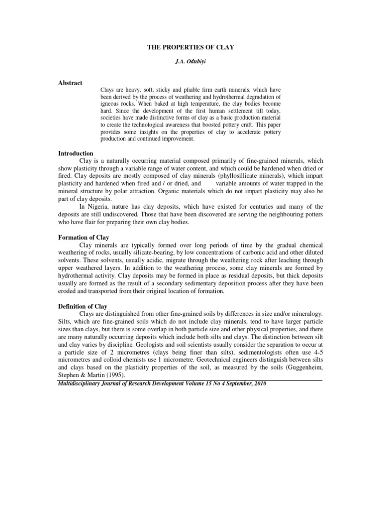 The Properties of Clay | PDF | Clay | Silt