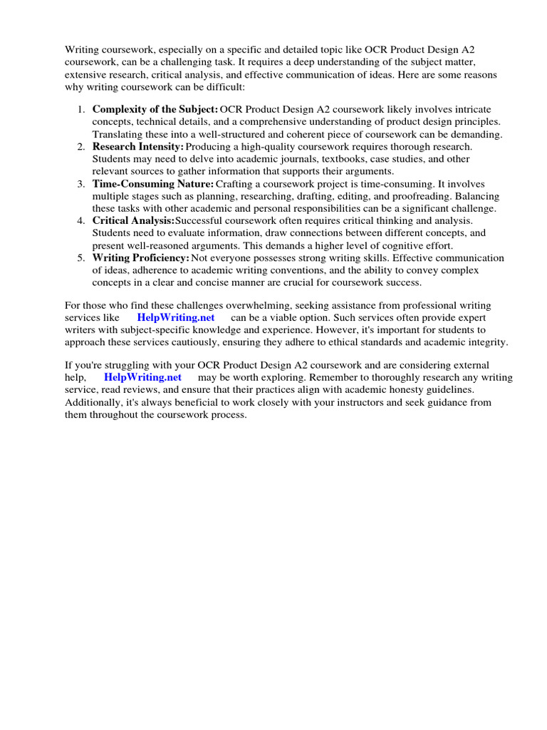 Ocr Product Design A2 Coursework Examples | Download Free PDF ...