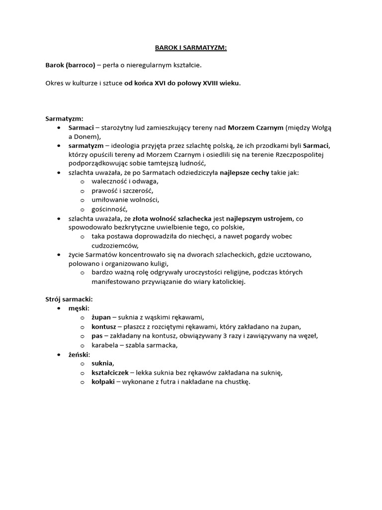 Barok I Sarmatyzm | PDF