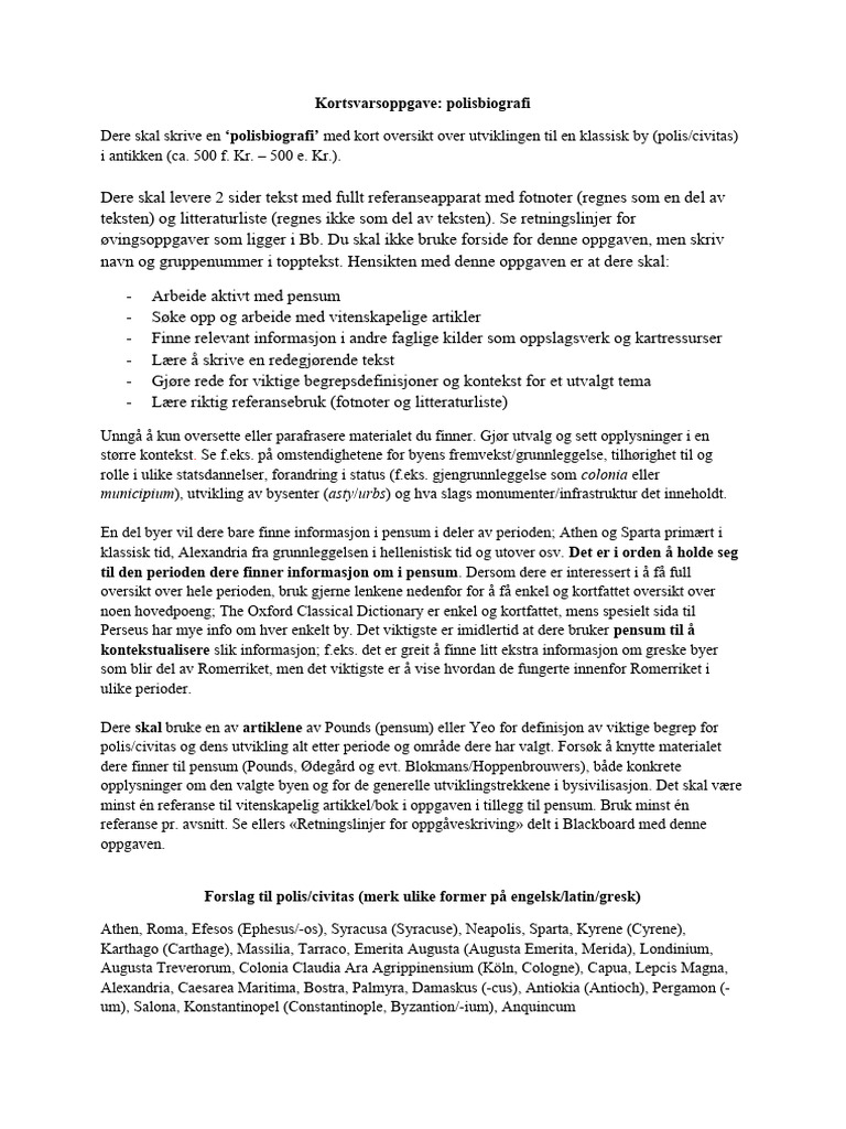 1 Kortsvarsoppgave Polisbiografi H23 | PDF