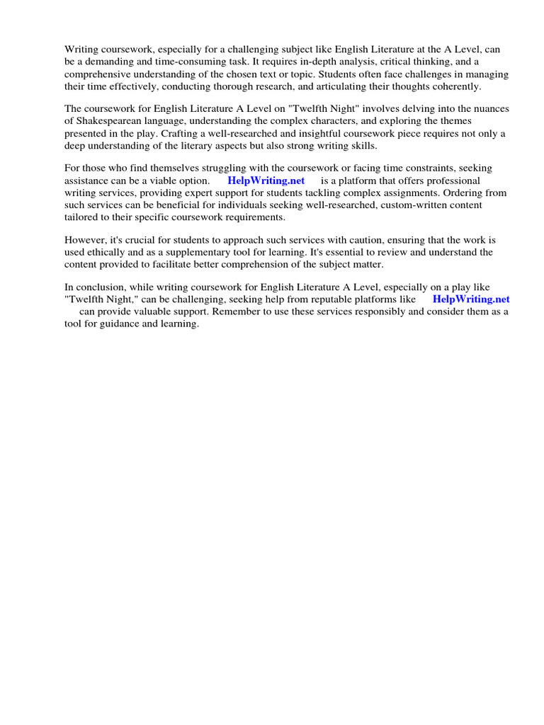 English Literature A Level Twelfth Night Coursework | PDF | Twelfth Night