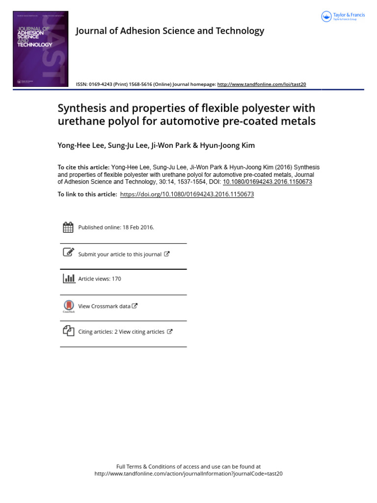 Synthesis and Properties of Flexible Polyester With Urethane Polyol For ...