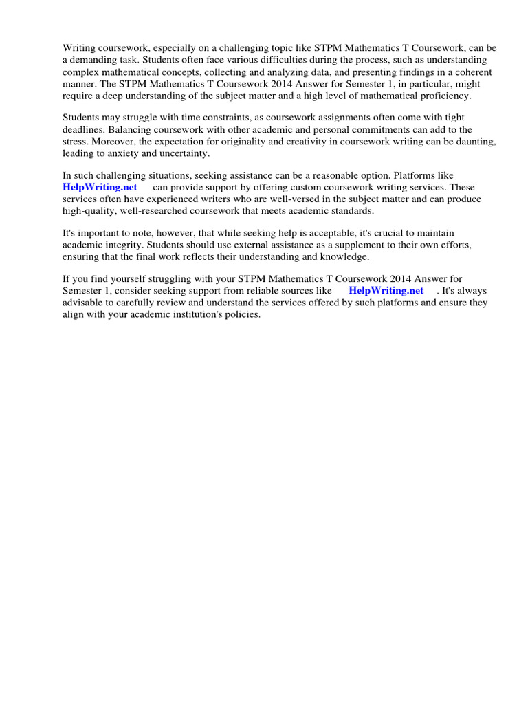 STPM Mathematics T Coursework 2014 Answer Sem 1 | PDF | Mathematics ...