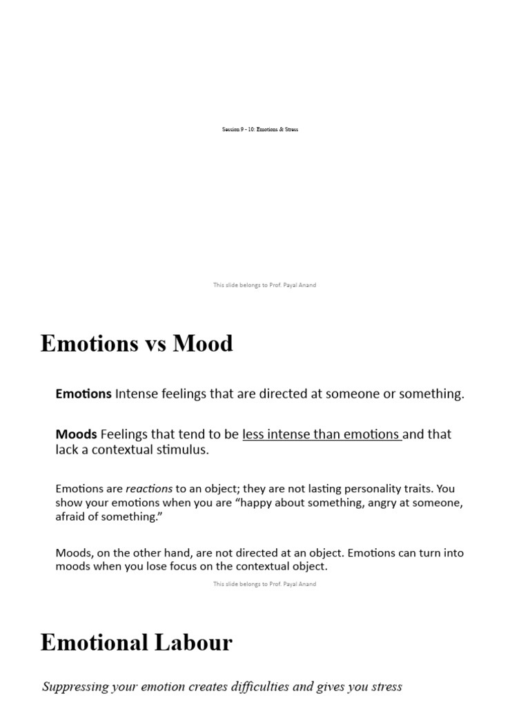 Session 9 - 10 Emotions and Stress | PDF | Stress (Biology) | Emotions