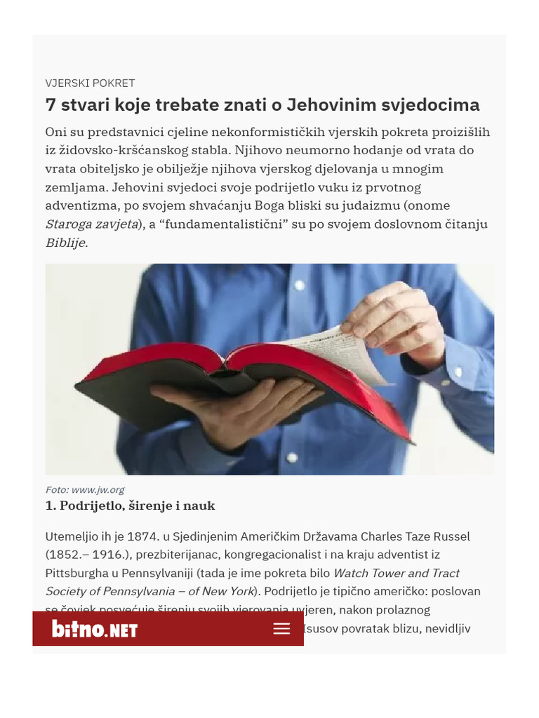 7 Stvari Koje Trebate Znati o Jehovinim Svjedocima | PDF