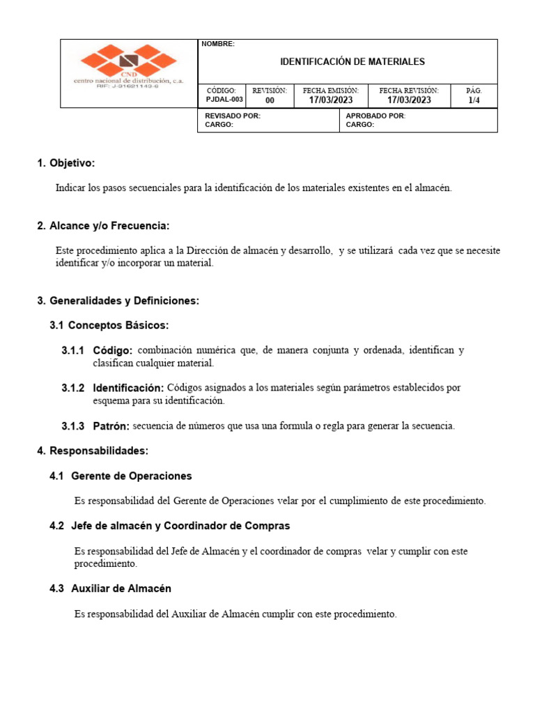 Procedimiento Identificación Materiales | PDF | Bases de datos ...