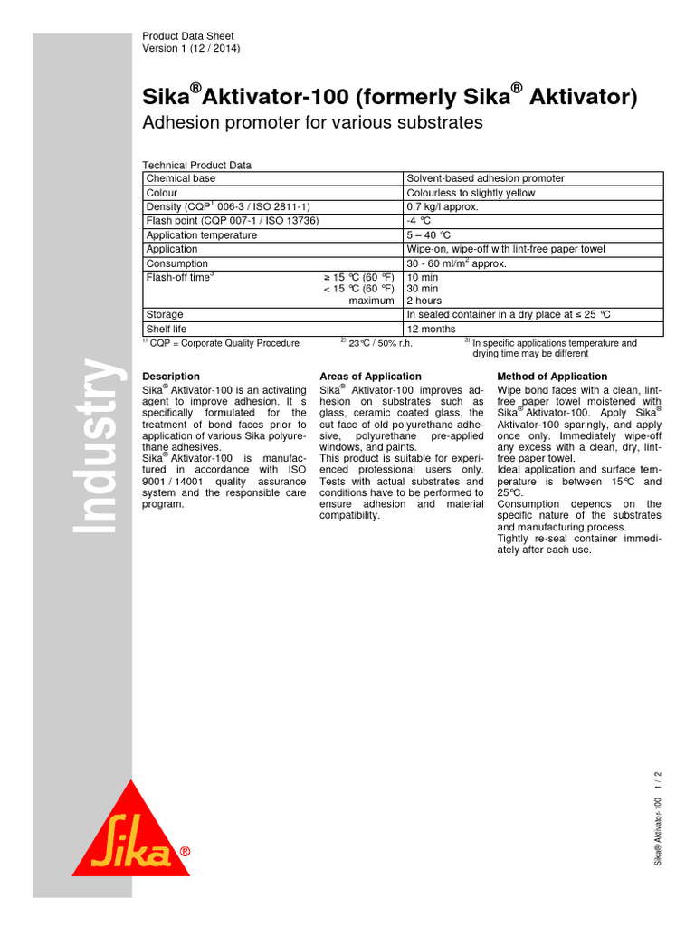 Sika Aktivator 100 | Download Free PDF | Materials | Physical Sciences