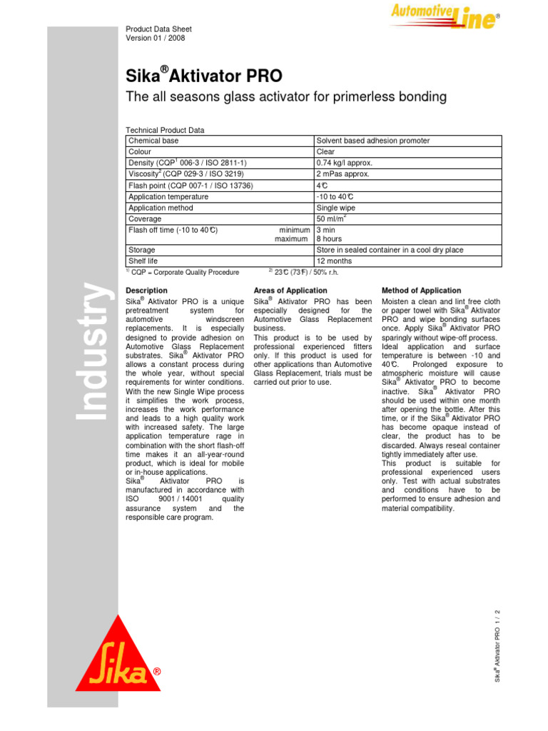 Sika Aktivator PRO | PDF | Information | Glasses