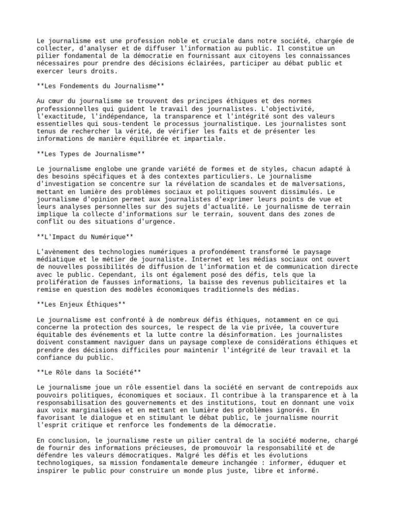 Les Fondements et Défis du Journalisme | PDF | Journalisme | Média ...
