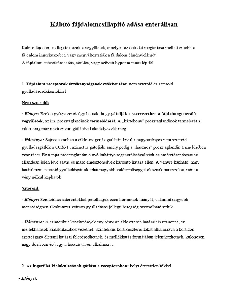 Kábító Fájdalomcsillapító Adása Enterálisan | PDF