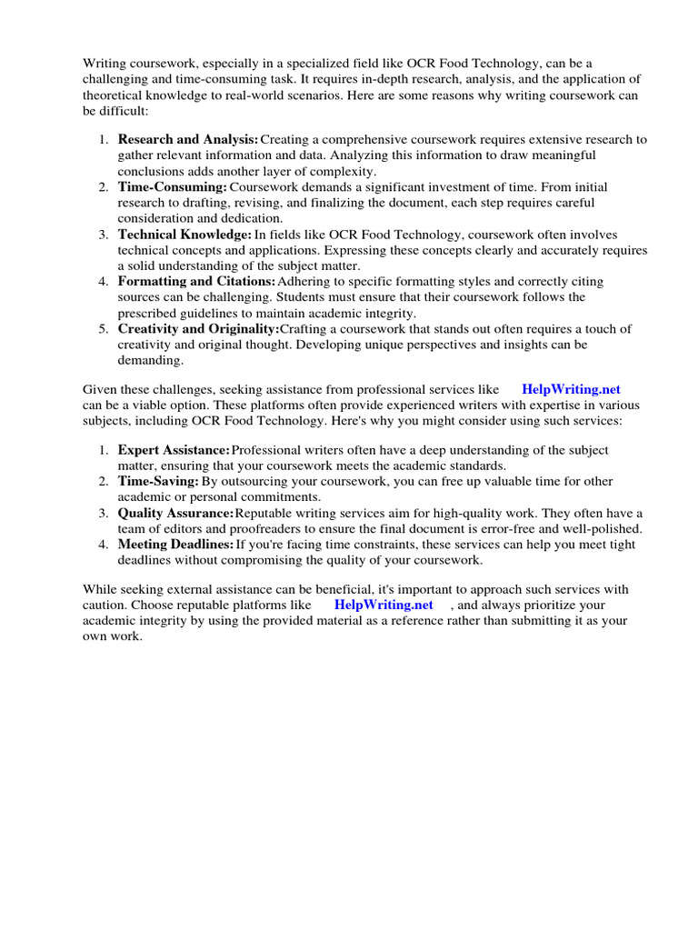 Ocr Food Technology Coursework Examples | PDF | Facebook | Linked In