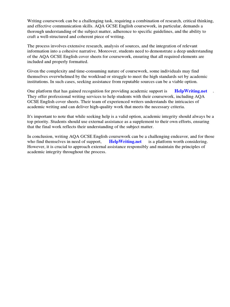 Aqa Gcse English Cover Sheets For Coursework | PDF | Linked In | Facebook
