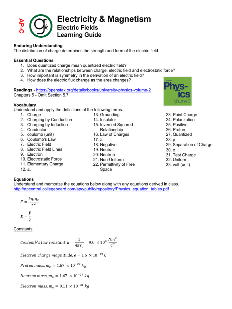Electric Fields Learning Guide | PDF | Electric Charge | Electric Field
