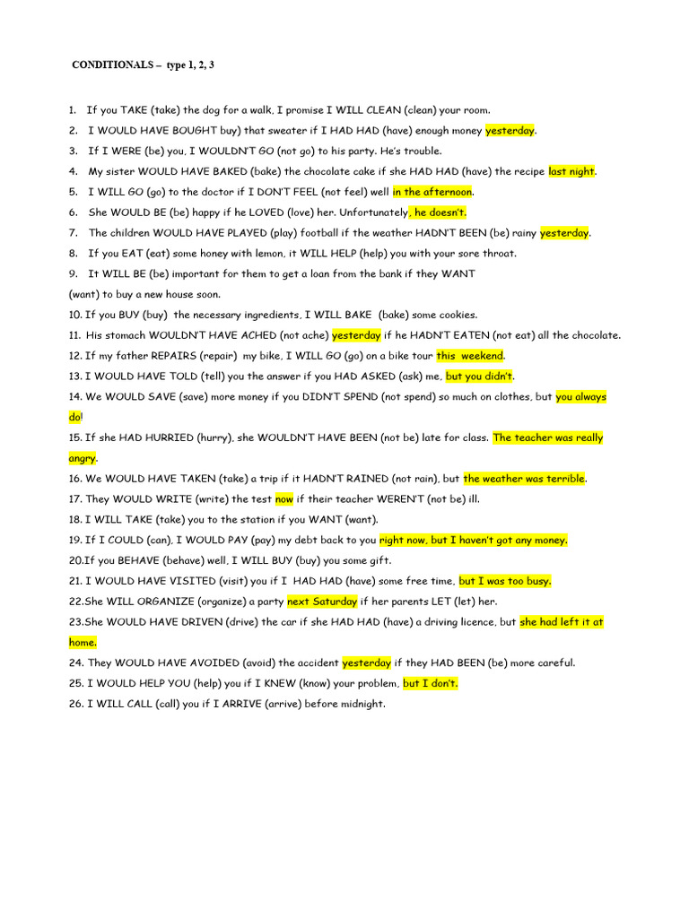Conditional Sentences Types 1, 2, 3 | PDF