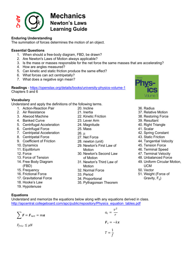 Newton's Laws Mechanics Study Guide | PDF | Force | Newton's Laws Of Motion