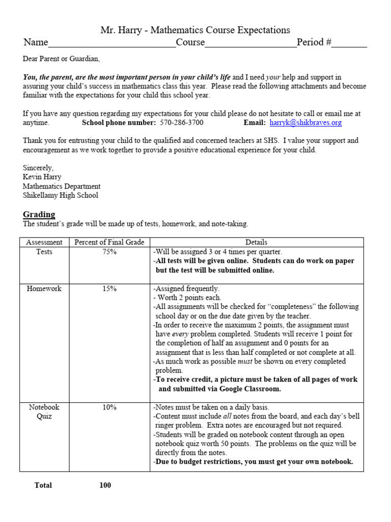 Course Expectations | PDF | Textbook | Homework