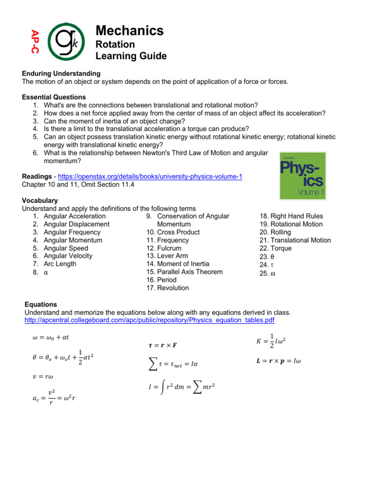 Rotation Learning Guide | PDF | Rotation Around A Fixed Axis | Torque