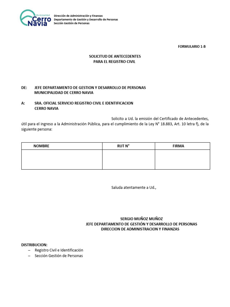 Formulario 1 B | PDF