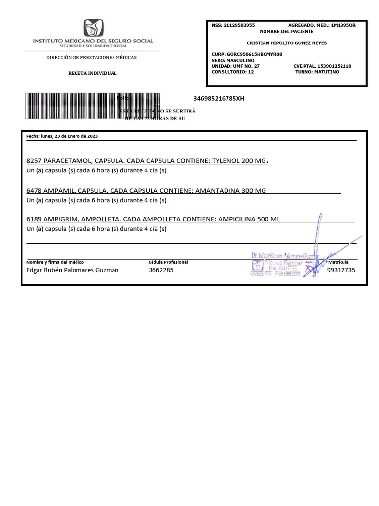 Receta Medica Chris Infeccion en Garganta | PDF