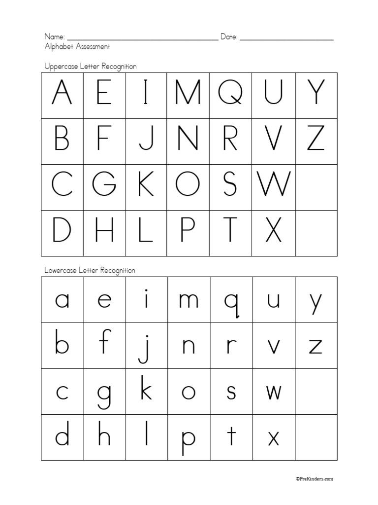 Alphabet Recognition Assessment Sheet | PDF