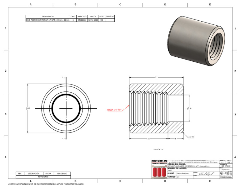 (02010007) 1020 ROSCA 1l4 NPT x19mm X 21mm | PDF | Materiales de ...
