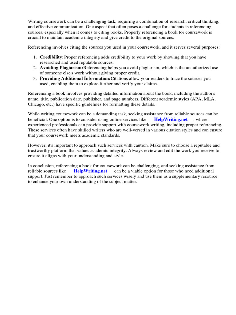 How To Reference A Book For Coursework | PDF | Citation | Books