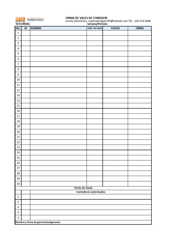 Formato de Firma Vales Comedor | PDF