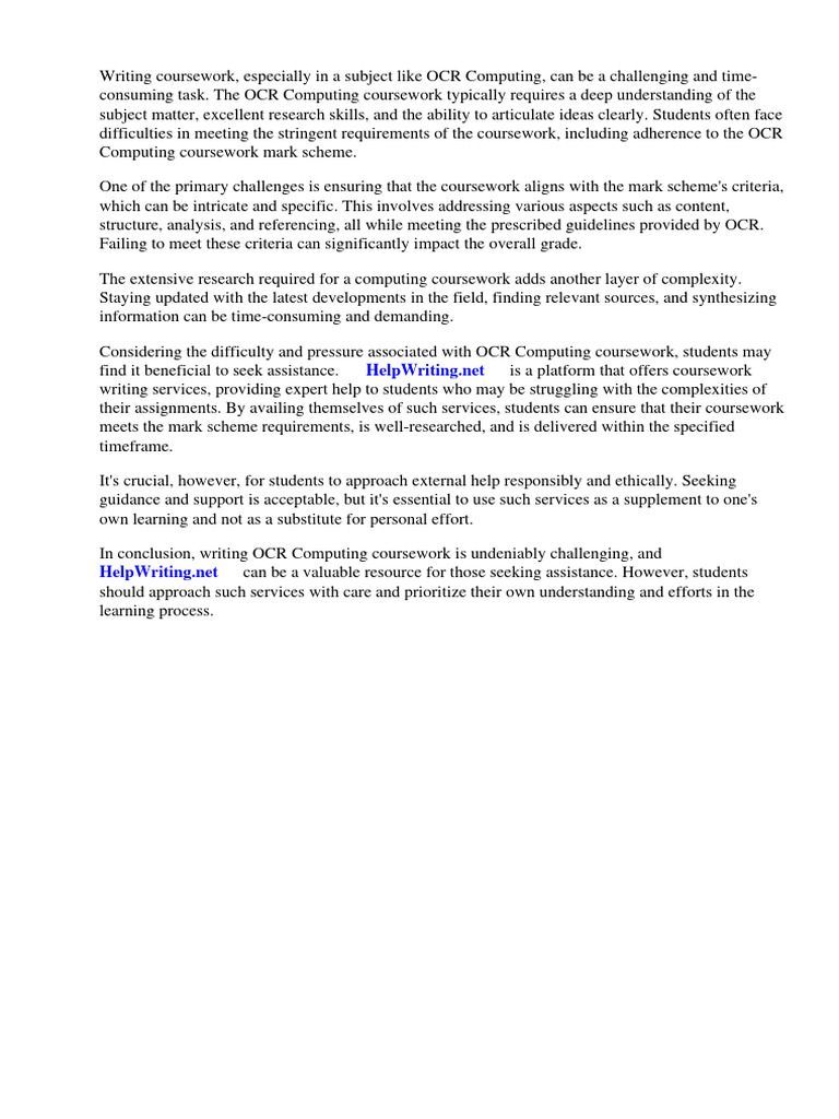 Ocr Computing Coursework Mark Scheme | PDF | Thesis | Essays
