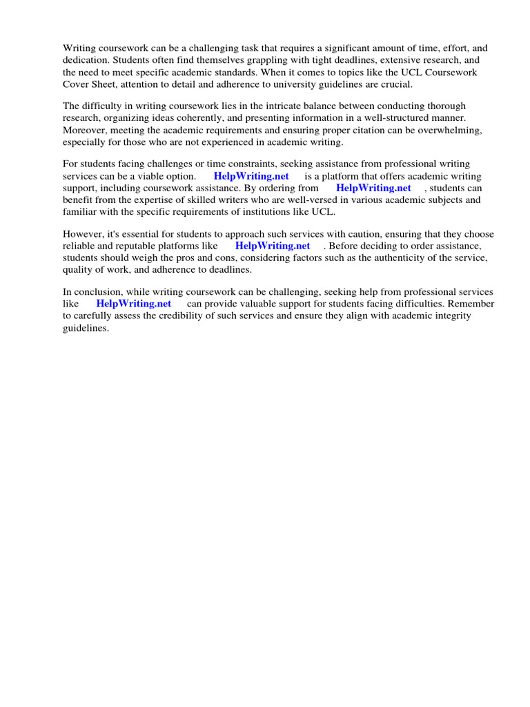 Ucl Coursework Cover Sheet | PDF | Employment | Job Satisfaction