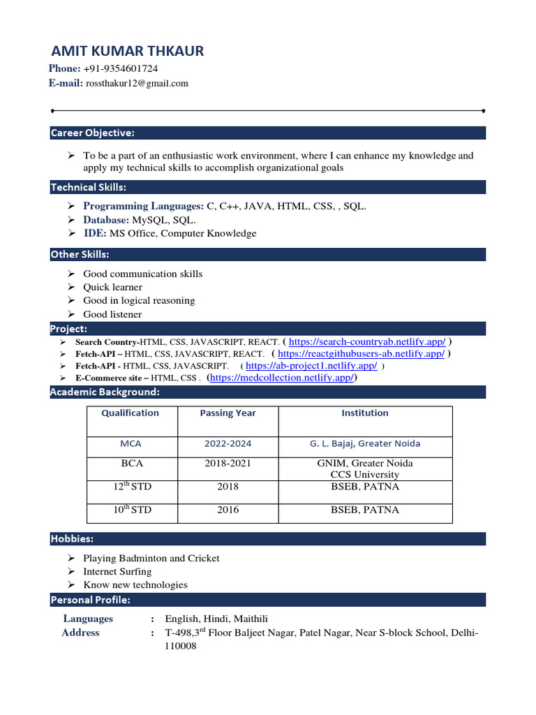 Amit Thakur Resume | PDF