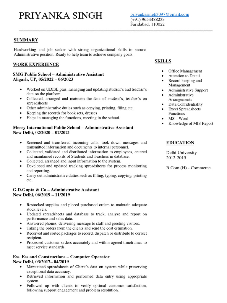 PRIYANKA SINGH - Docx C.V. | PDF | Information | Spreadsheet