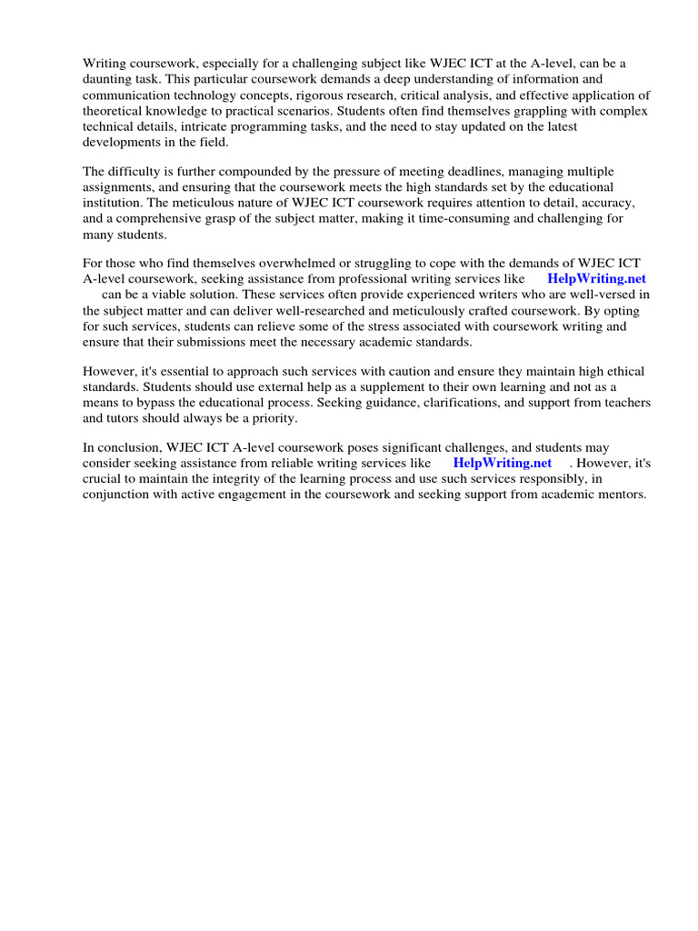 Wjec Ict A Level Coursework Pdf Educational Technology