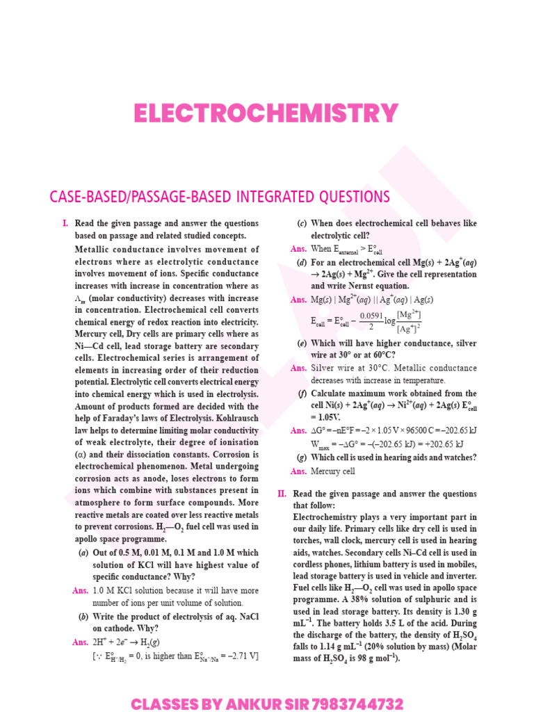 Case Based Question Elecrtrochemistry | PDF | Electrochemistry ...