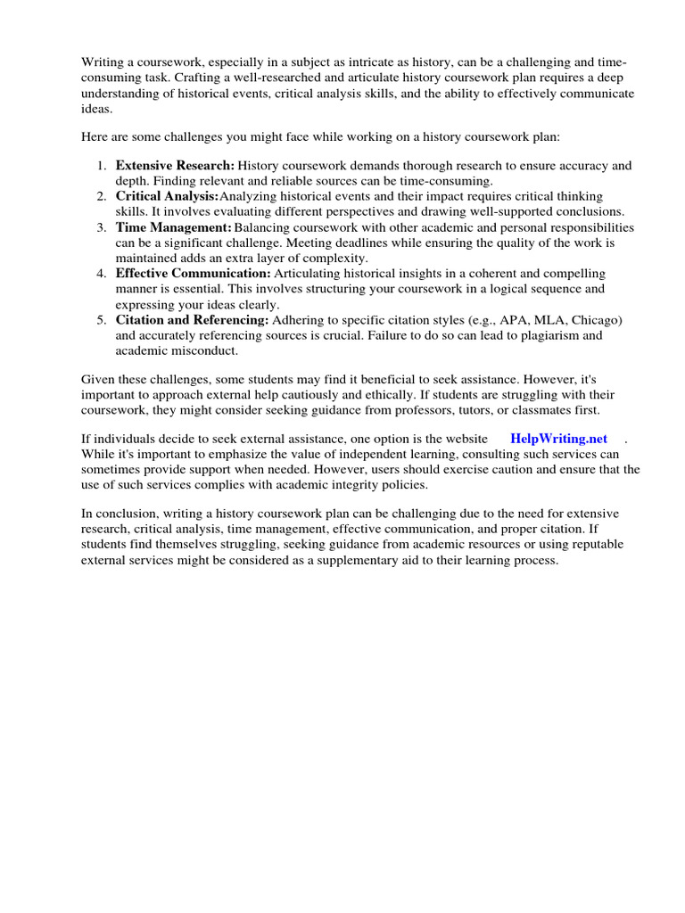 History Coursework Plan | PDF | Critical Thinking | Historian