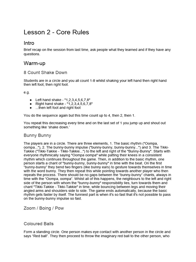 Improv Core Rules and Exercises | PDF