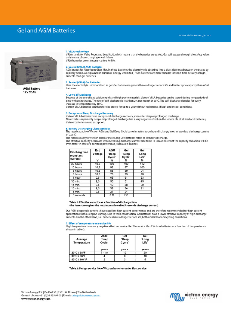 Datasheet GEL and AGM Batteries en | PDF | Energy Technology | Battery ...