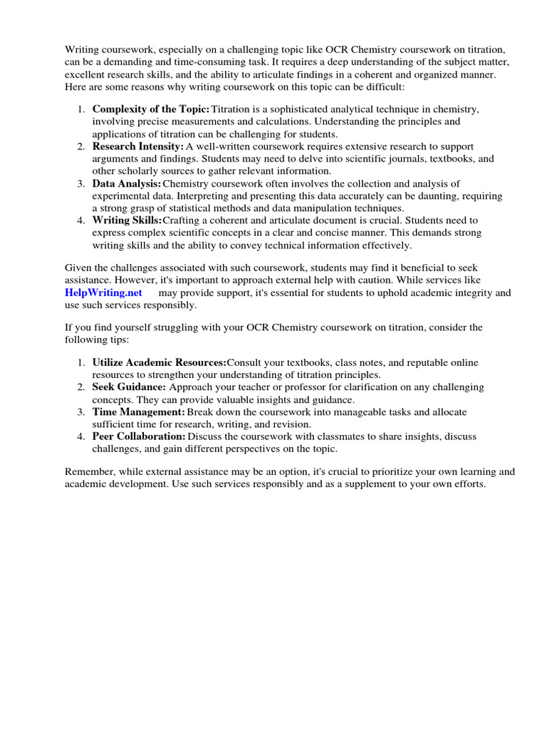 Ocr Chemistry Coursework Titration | PDF | Titration | Chemistry