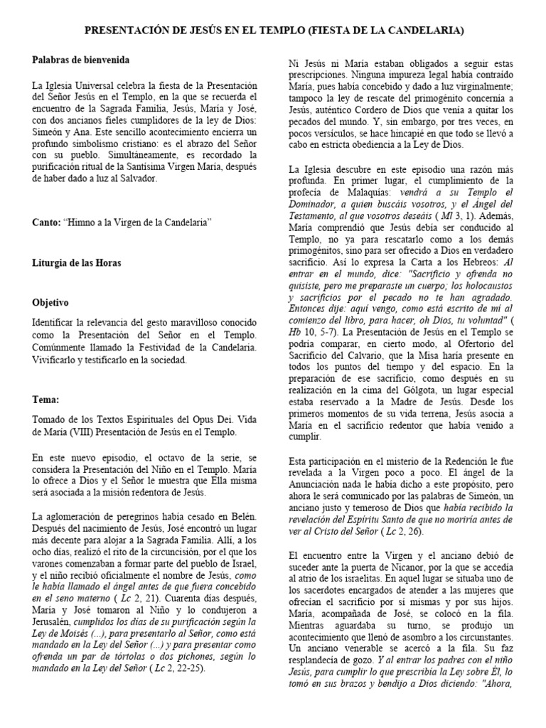 Tema - La Presentacion de Jesus en El Templo (Fiesta de La Candelaria ...