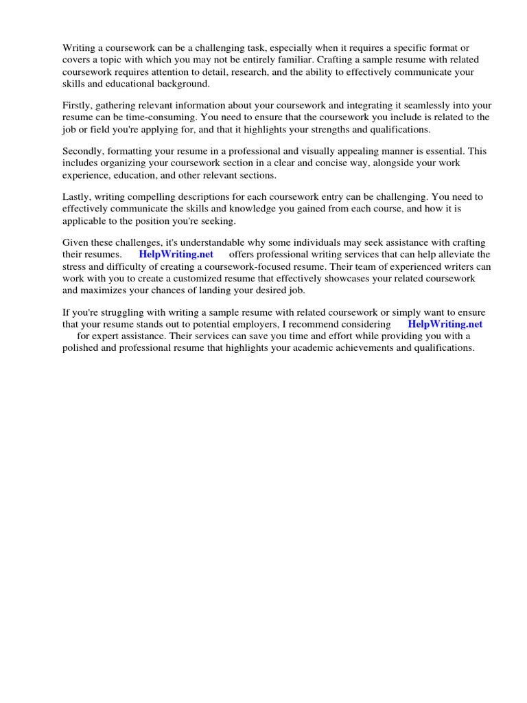 Sample Resume With Related Coursework | PDF | Résumé | Cognition