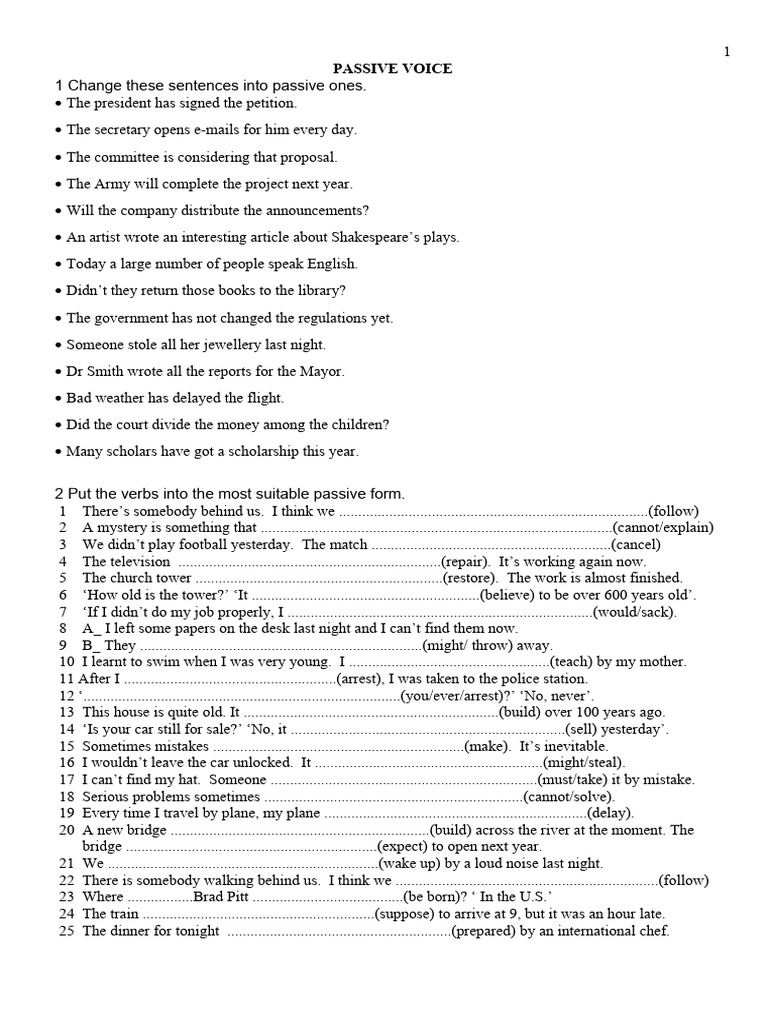 Passive Voice Exercises | PDF
