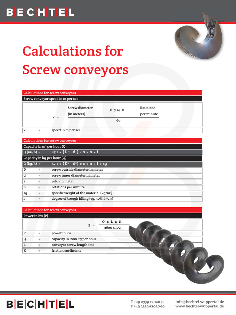Calculations Screw Conveyor Bechtel | PDF | Lime (Material) | Cement