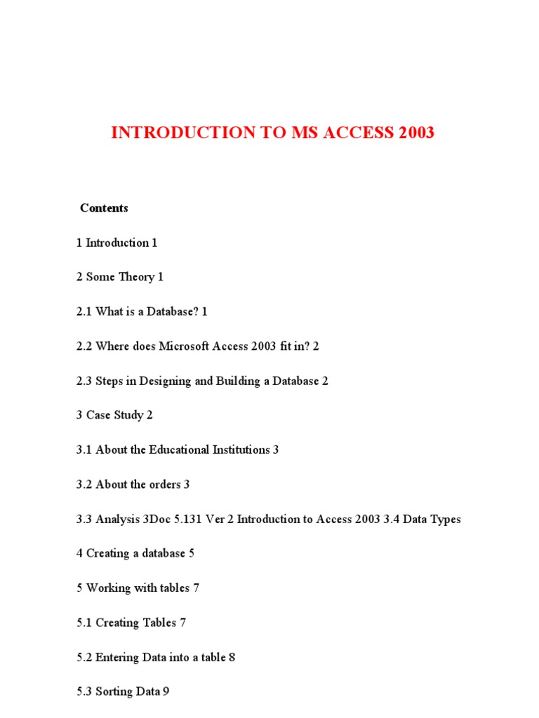 Introduction To Ms Access 2003 | PDF | Relational Database | Microsoft Access