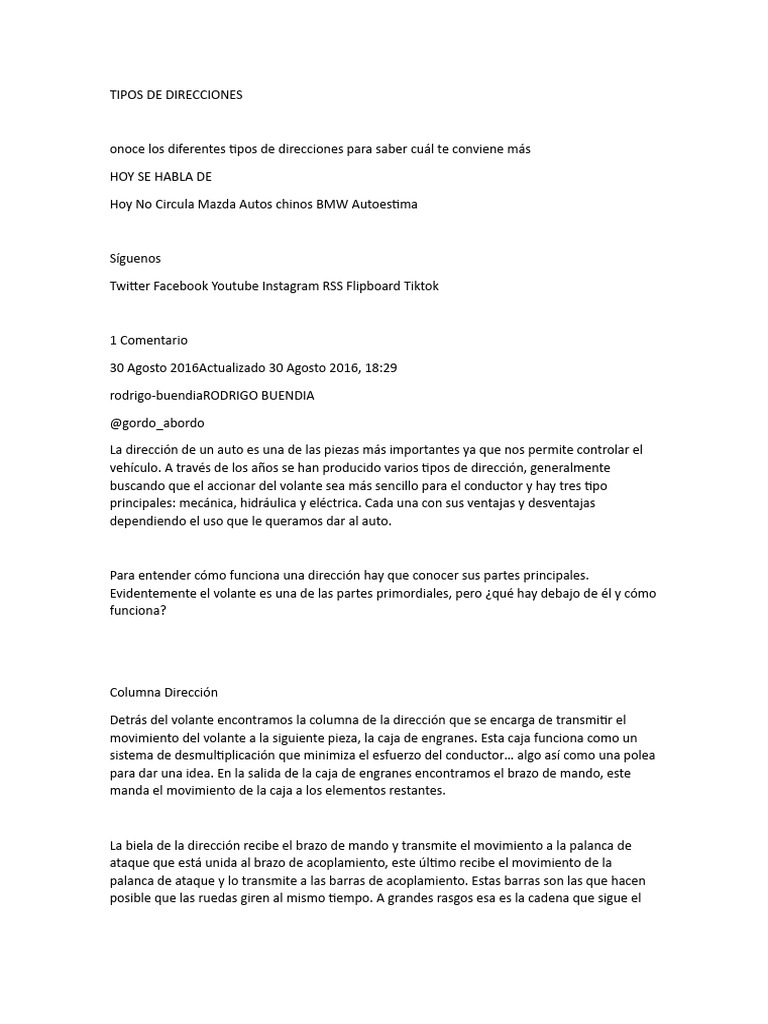 Tipos de Direcciones | PDF | Direccion | Motores