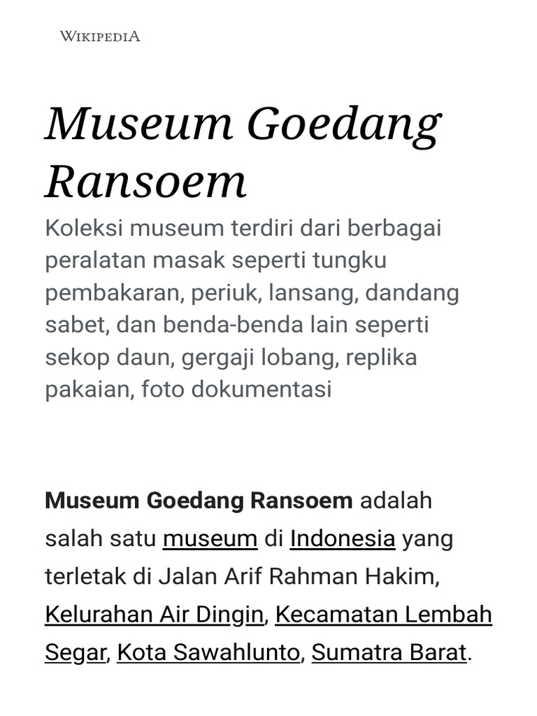 Museum Goedang Ransoem - Wikipedia Bahasa Indonesia, Ensiklopedia Bebas ...