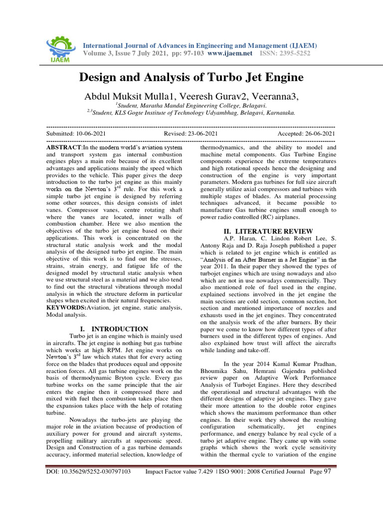 Turbo Jet Engine Design and Analysis | PDF | Jet Engine | Engines